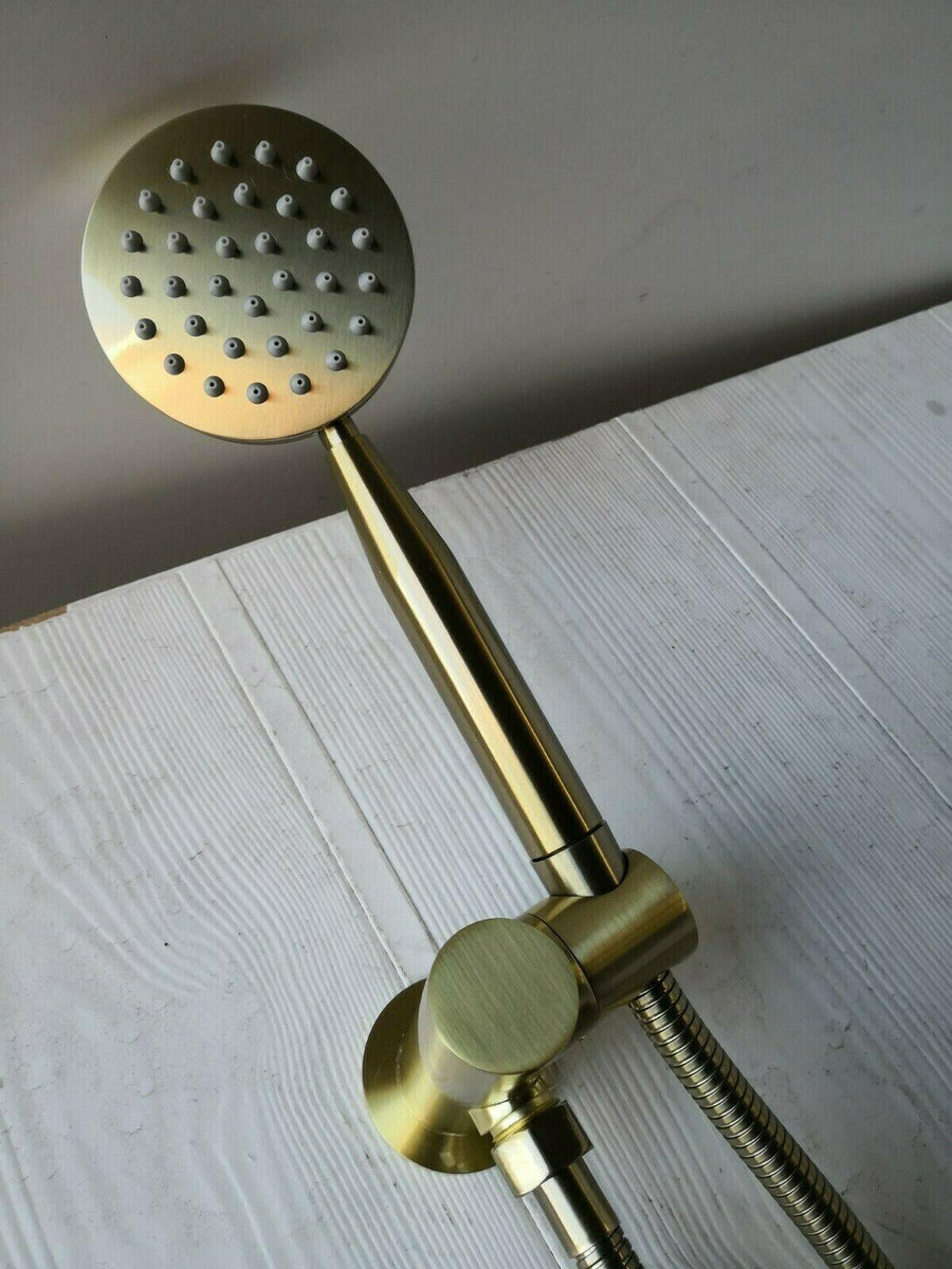 Brushed Brass gold shower head set hand held head WELS Watermark handl ...