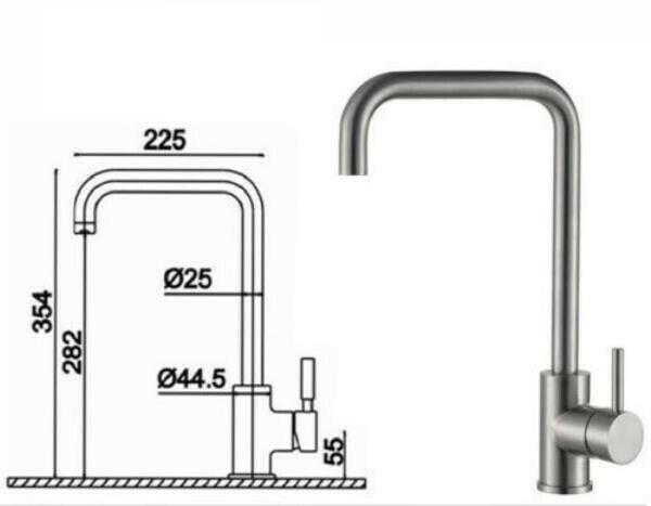 Brushed stainless steel Brushed Nickel square neck kitchen mixer tap N ...
