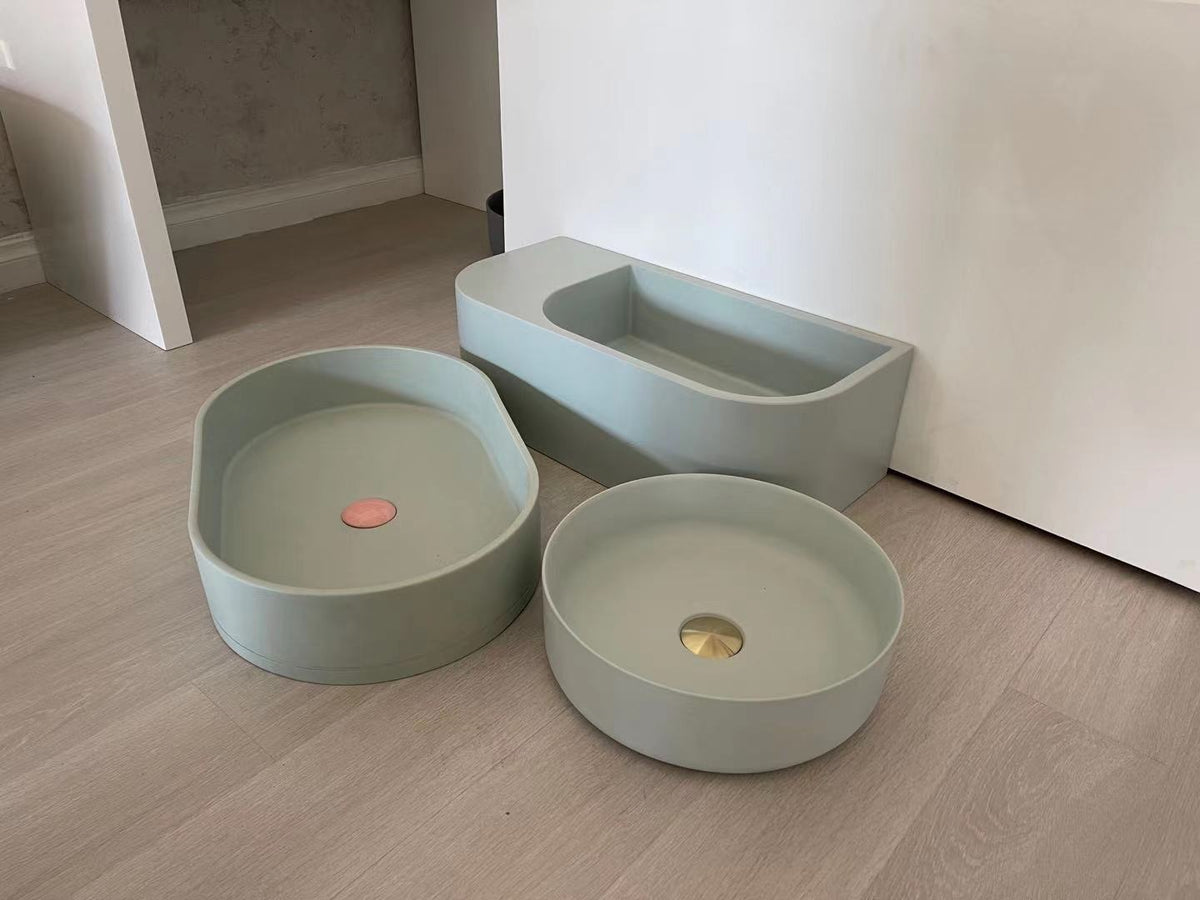 Ultra Modern concrete cement wash basin counter top Matt mint Green Ov ...